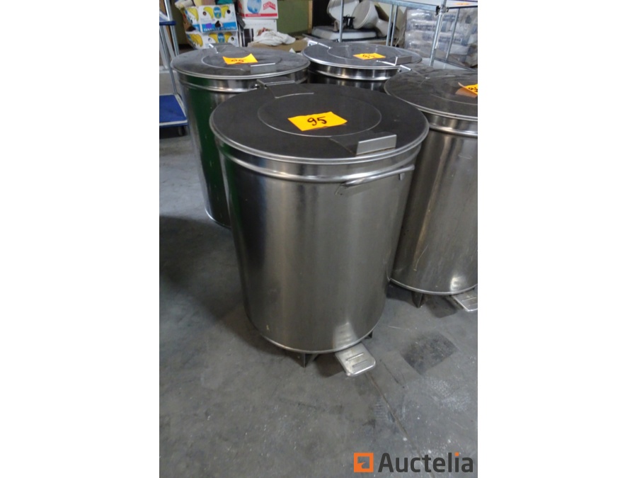 2 stainless steel mobile waste bins - Bin - auctelia.com