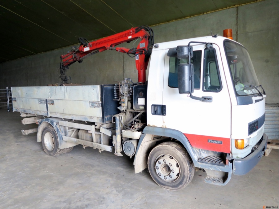 Daf AE 45 CE Three Tipper Truck + crane Atlas AK-351 A1 used at auction ...